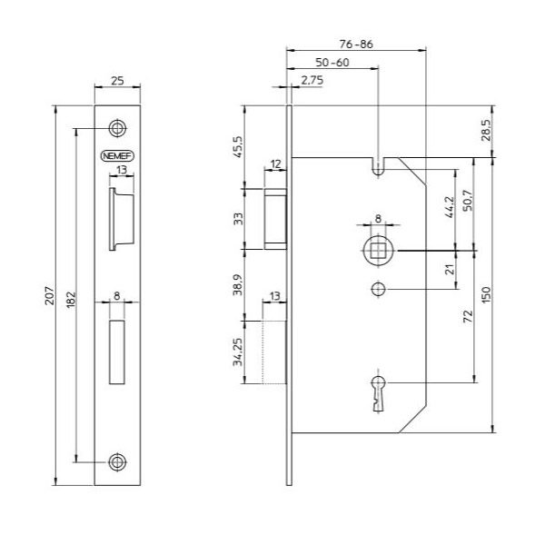 Nemef 66/2 Links deurslot afsluitbaar - Slotenboer
